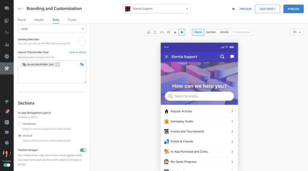In-App Vertical Navigation Layout For FAQs | Helpshift